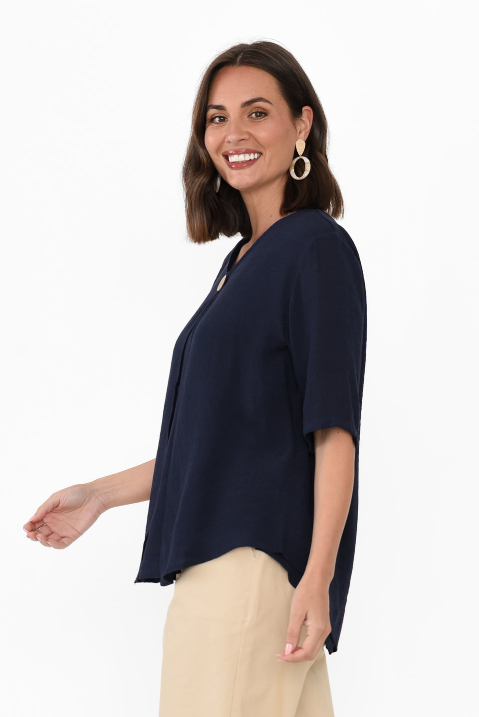 Yasmin Navy Layered Button Top - Blue Bungalow AU