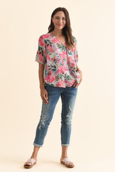 Yasmin Pink Floral Layered Button Top - Blue Bungalow AU
